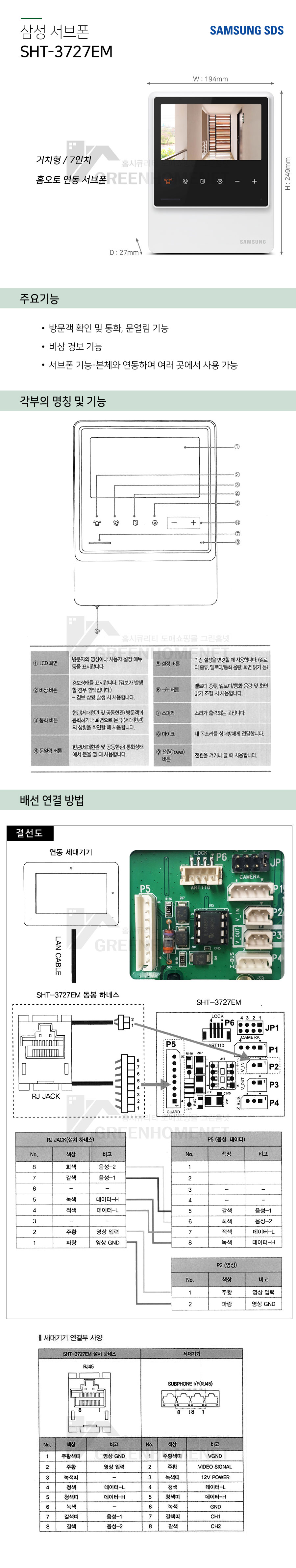 그린홈넷 '직방 서브폰(SHT-3727EM) 7인치'
