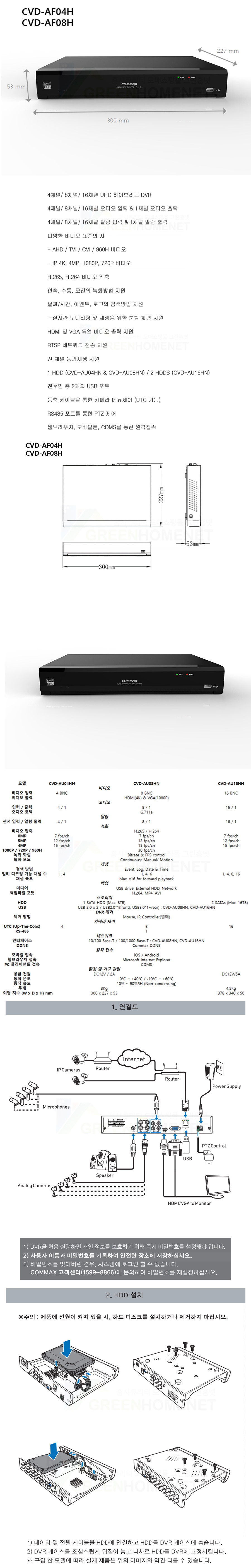 그린홈넷 '코맥스 녹화기(CVD-AU04HN)400만,하드별도'